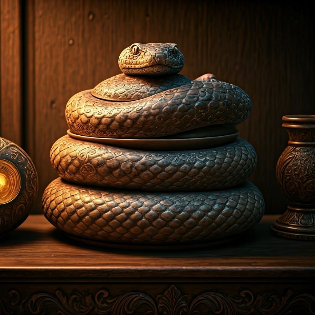 Dark Fantasy Rattlesnake Tureen in Elegant Art Nou... - AI Art