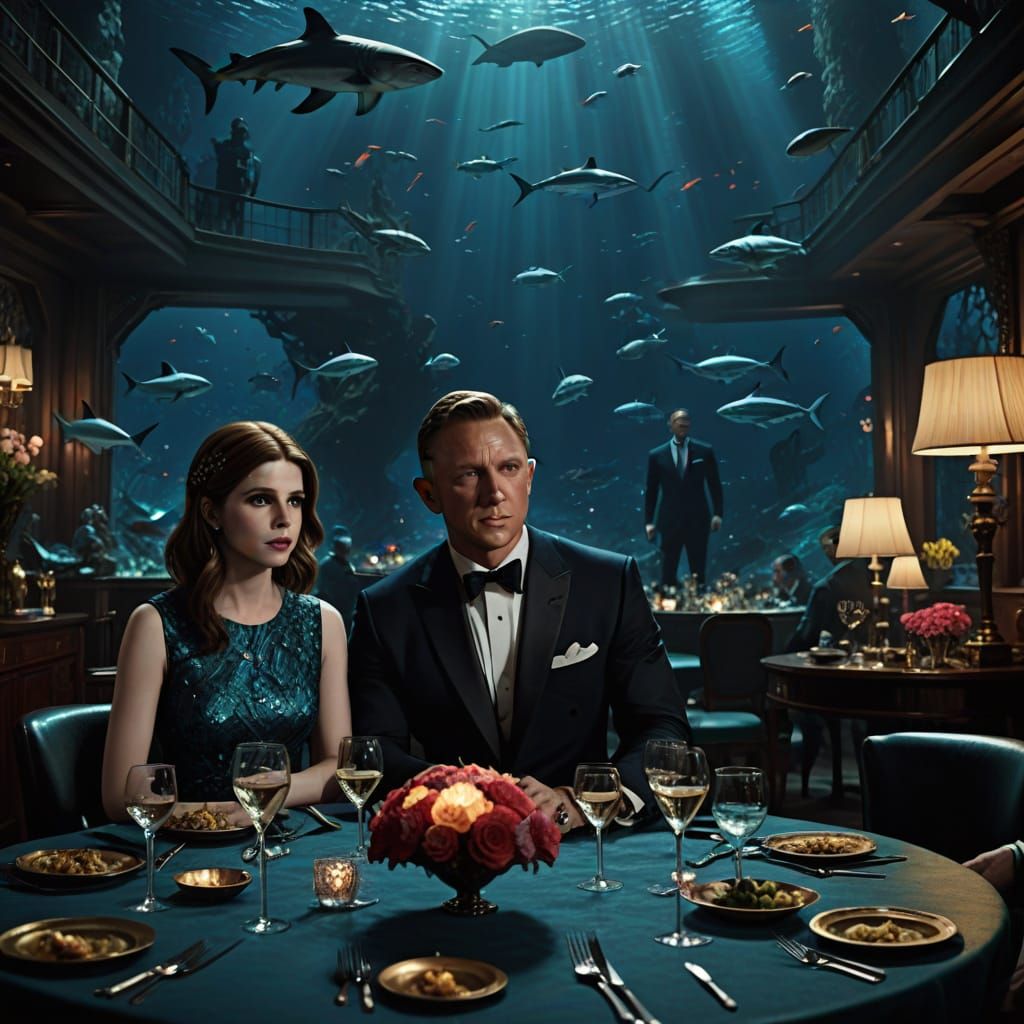 Elegant 1960s James Bond Underwater Lair in Maxima... - AI Art