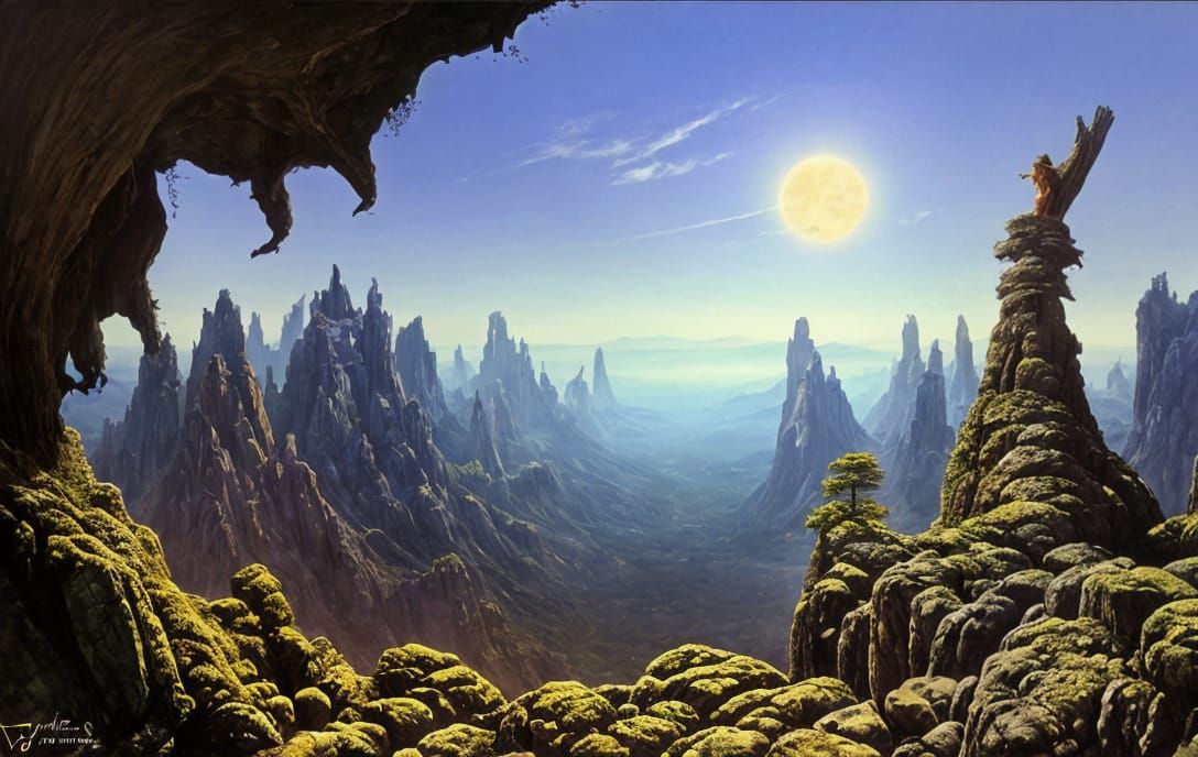 Ewok Sorcerer's Cliffside Lair in Forest Moon Oil ... - AI Art