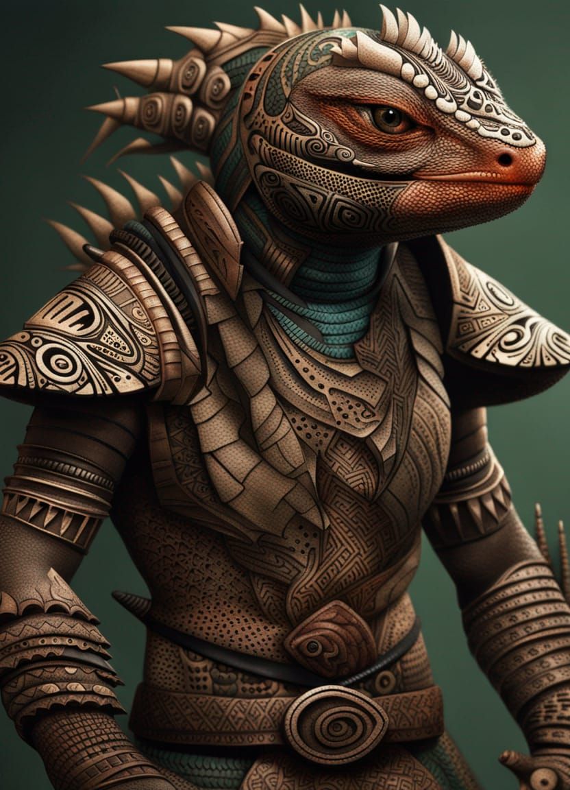 Lizard reimagined as a tribal warrior. Hyperdetailed - AI Generated ...