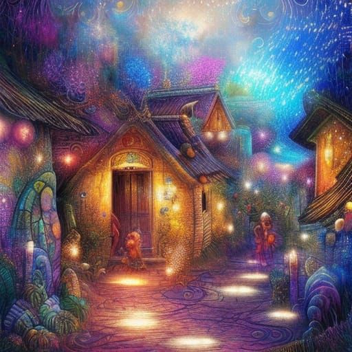 luminescent snail shell village By Josephine Wall and Russ Mills - AI ...