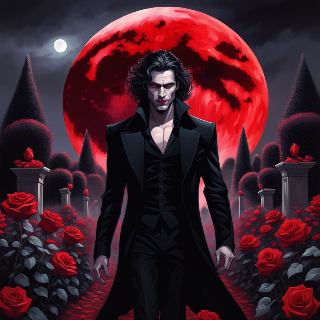 Handsome vampire in rose garden at night - AI Generated Artwork ...