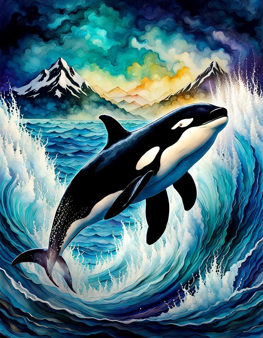 Textured Dimensional Crinkle Tissue - Orca Whale swimming in the Ocean ...