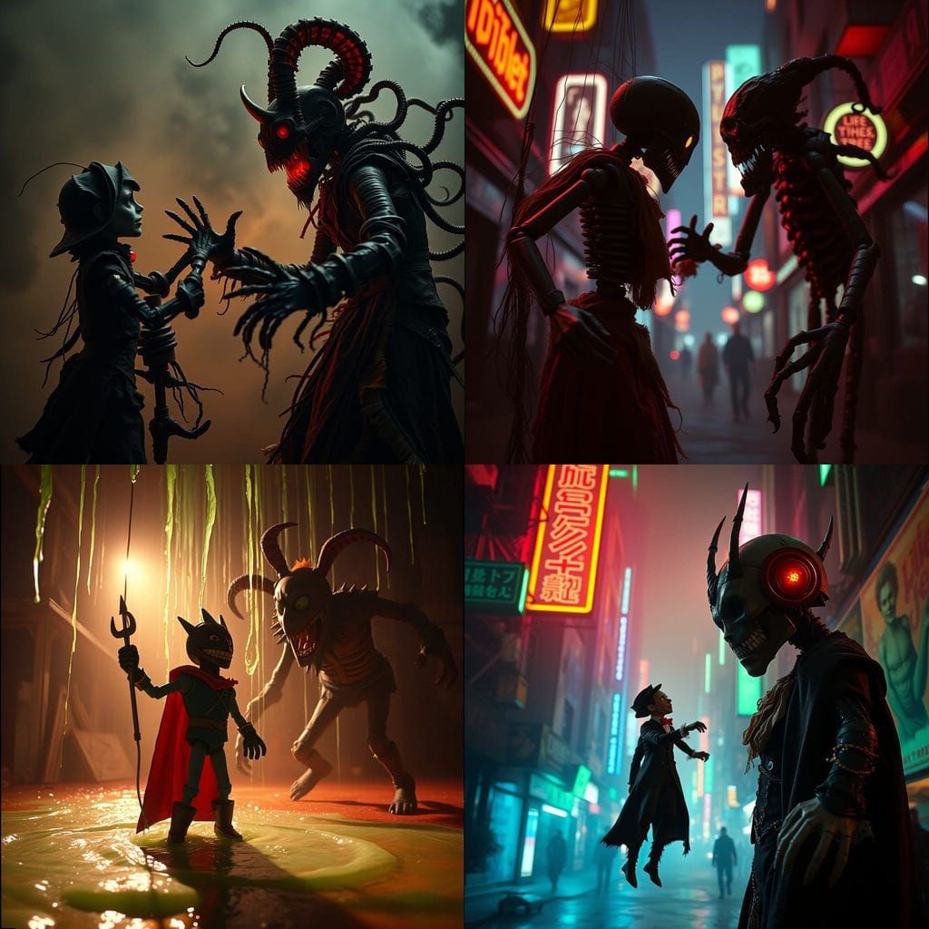 Epic Cyberpunk Battle: Hero Puppet vs Corrupted Pa... - AI Art