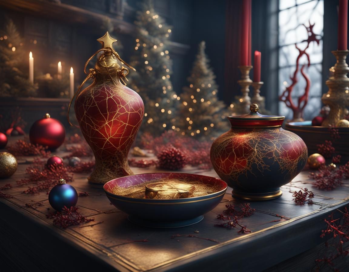 christmas kintsugi --no pottery - AI Generated Artwork - NightCafe Creator