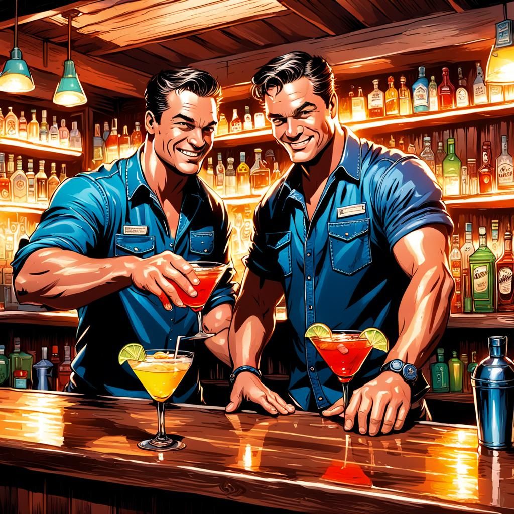 Bartender Twins - AI Generated Artwork - NightCafe Creator
