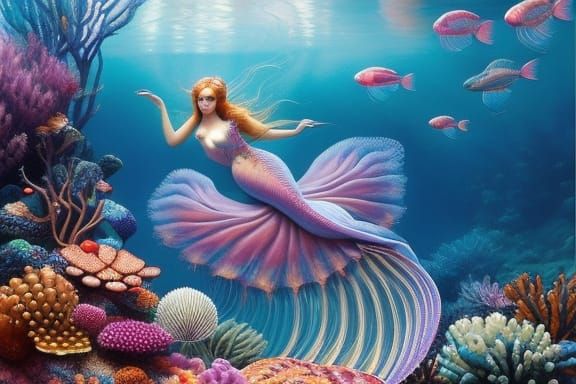 Beautiful Mermaid At The Coral Reef - 3769 - C3 - AI Generated Artwork ...