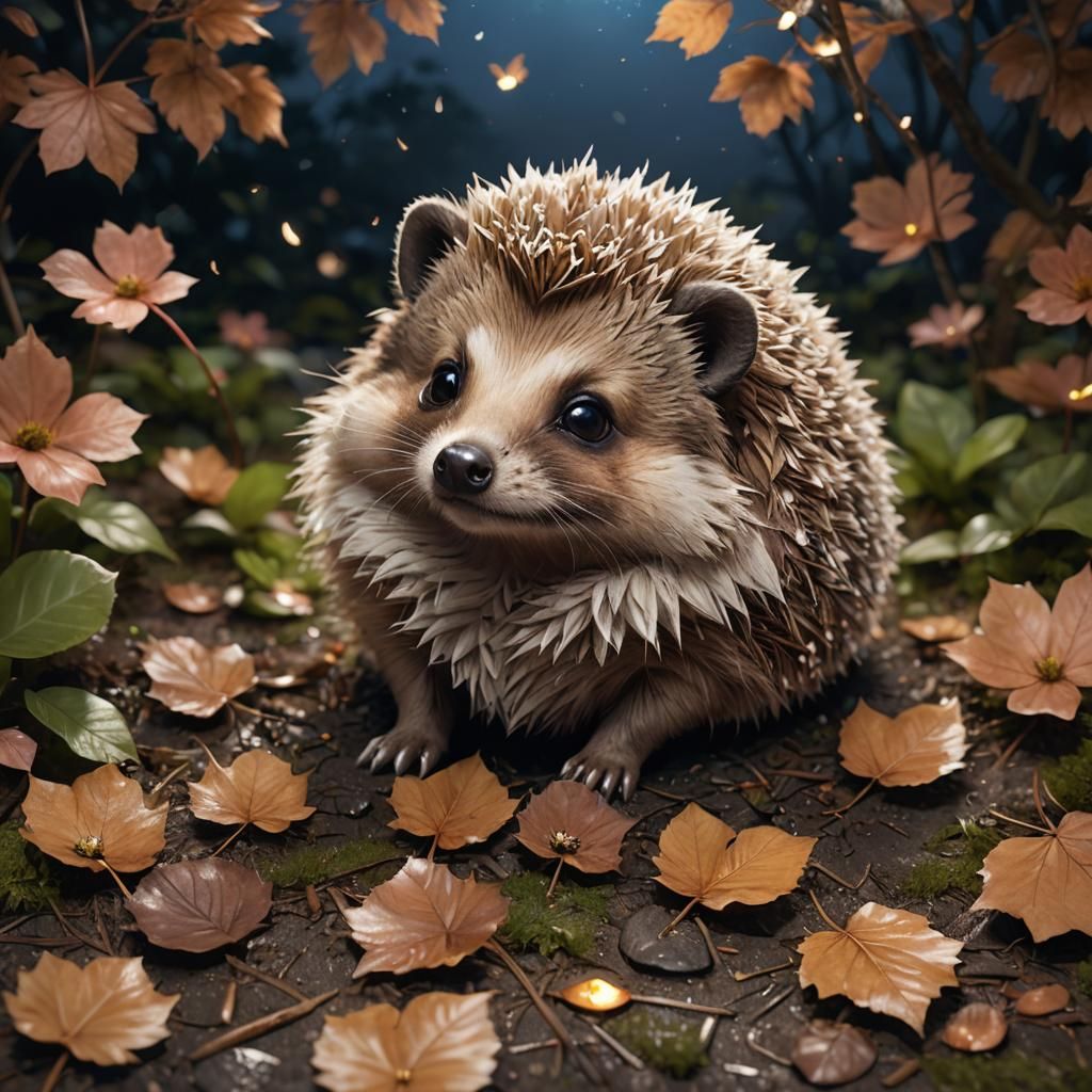 A hyper-realistic digital artwork of an adorable hedgehog tanuki lying ...