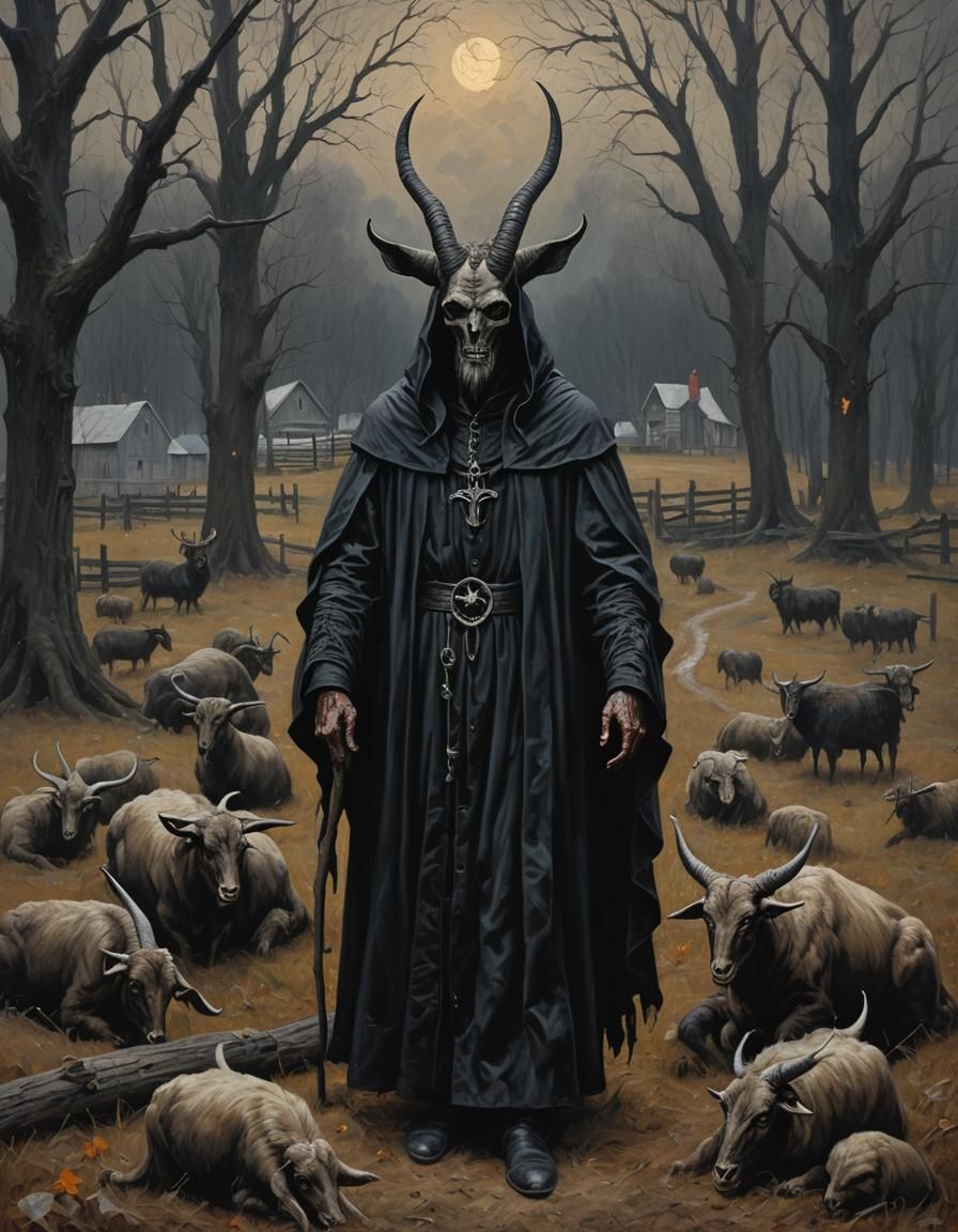 gothic folk horror dark-moody-art baphomet in black robes in creepy new ...