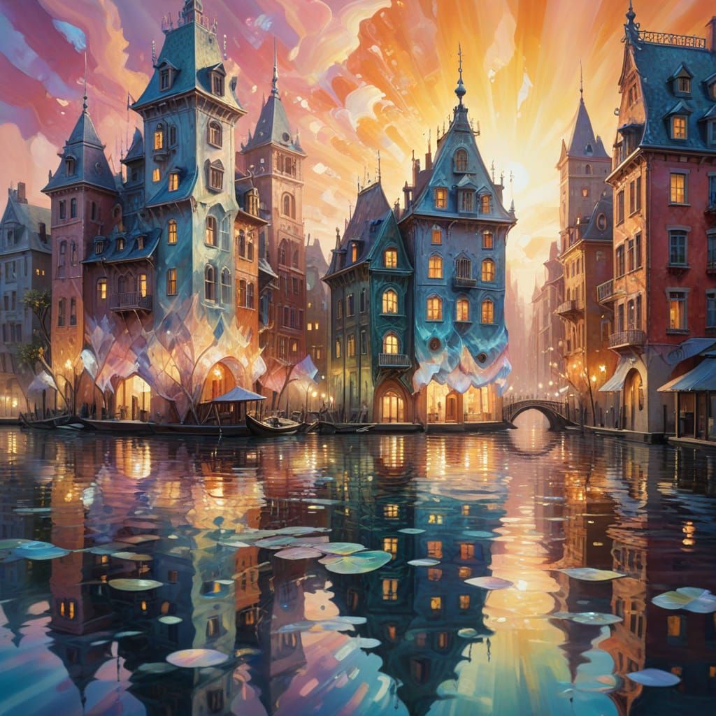 Ethereal Cityscape in Vibrant Oil Painting Style - AI Art