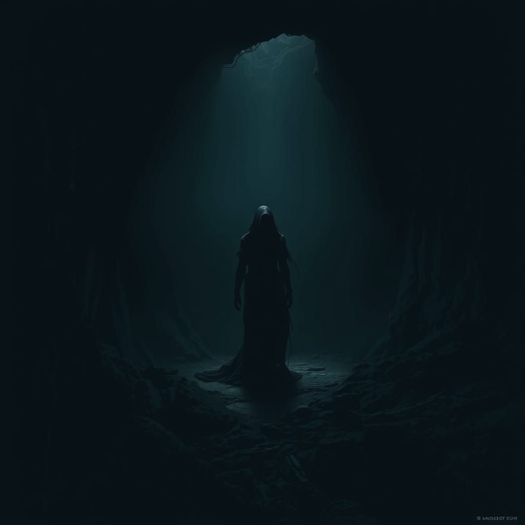 black dark - Ominous Dark Figure in Underground Abyss