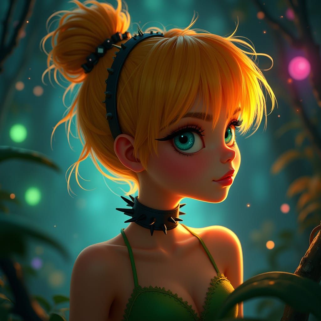 Emo Tinkerbell with Neon Orange and Black Hair - AI Art