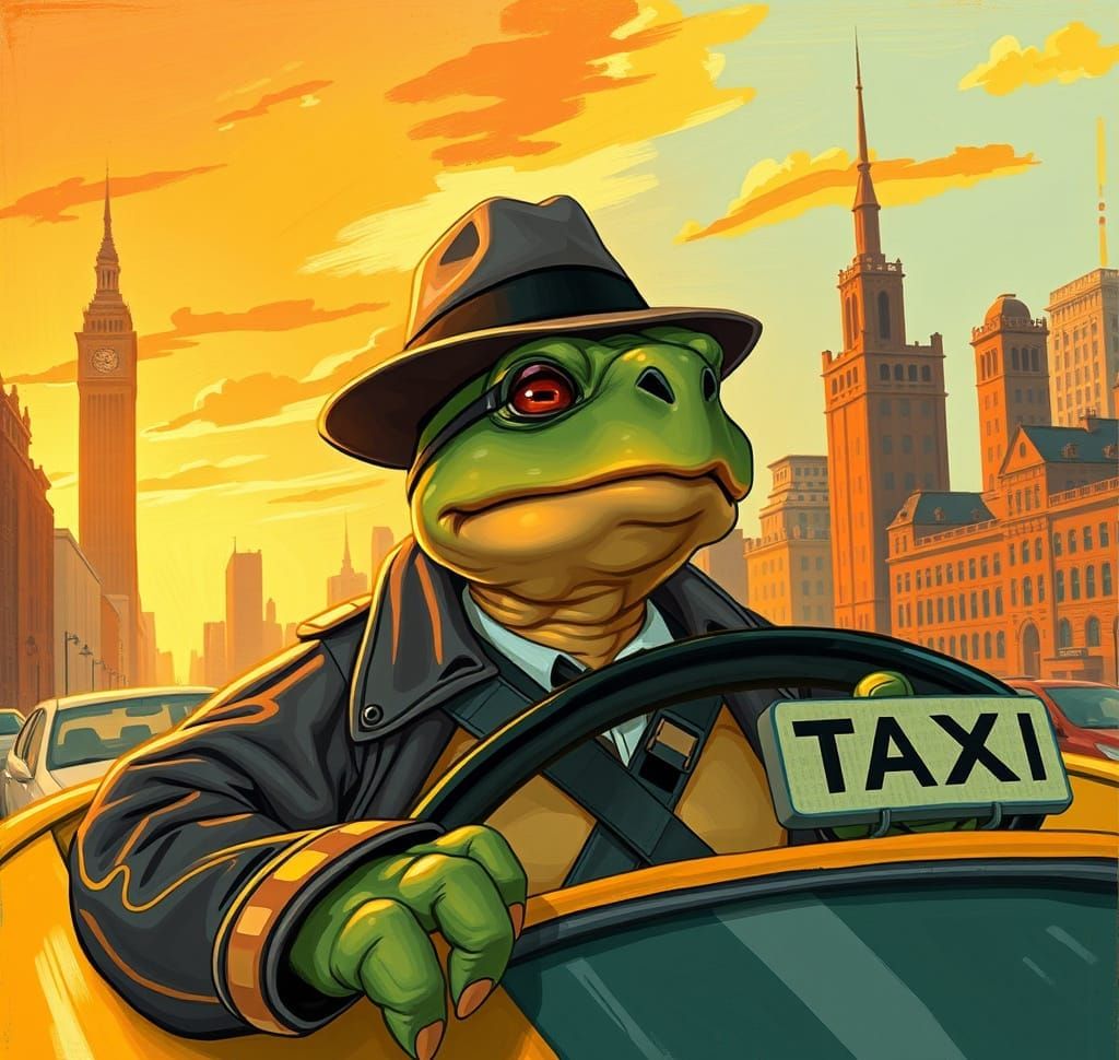 Turtle Taxi Driver Inspired by Shimizu, Young, and... - AI Art
