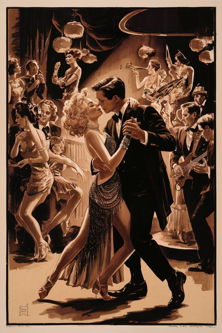 J. C. Leyendecker drawing style Berlin cabaret nightclub poster with ...