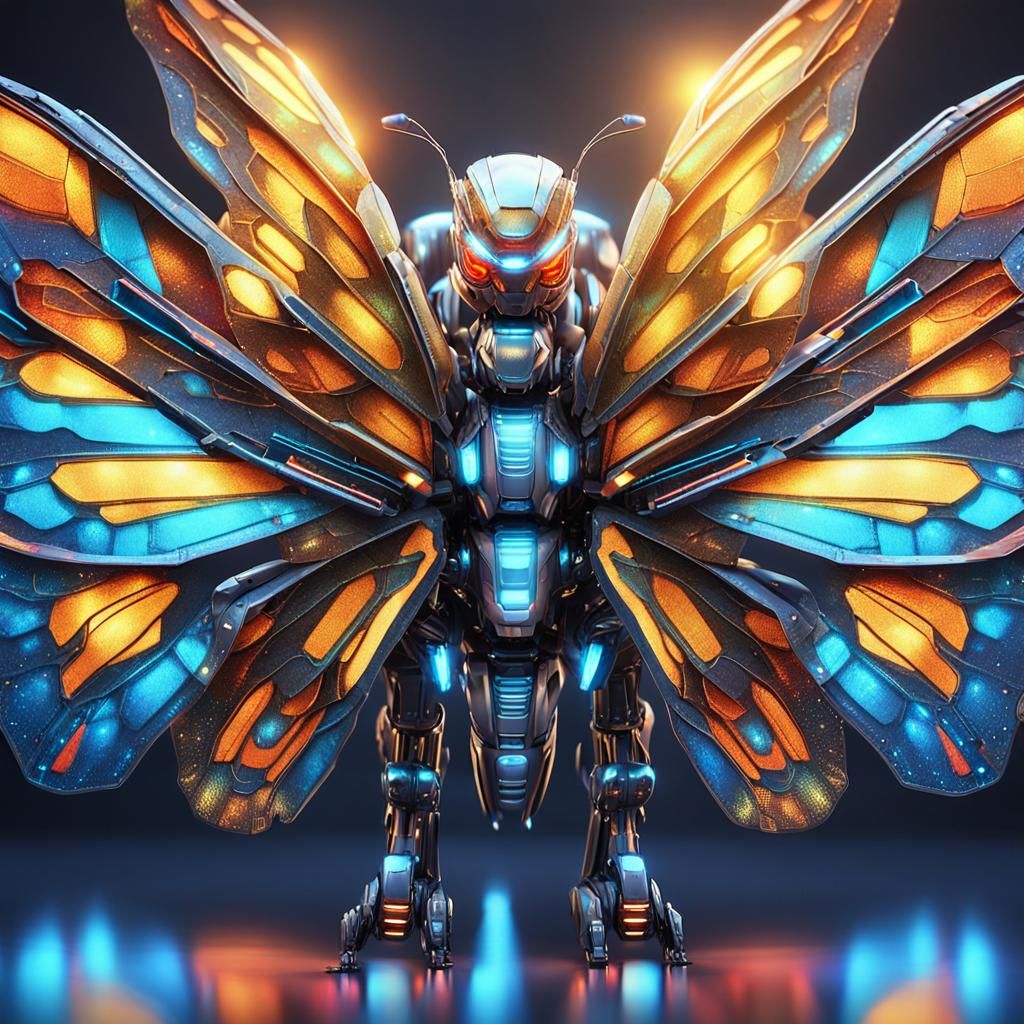 Robot butterfly metal - Robotic Butterfly with Metallic Win...