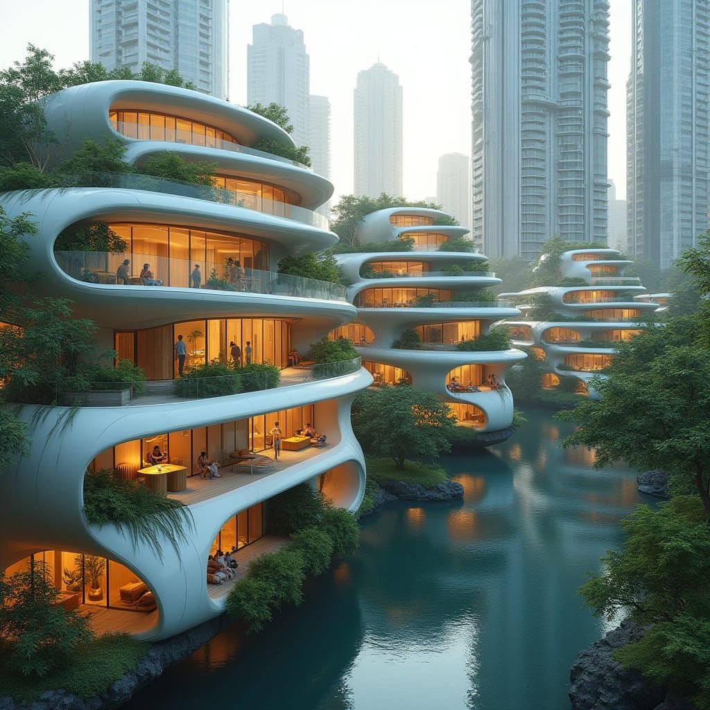 Semi-Circular Futuristic Buildings Defy Gravity wi... - AI Art