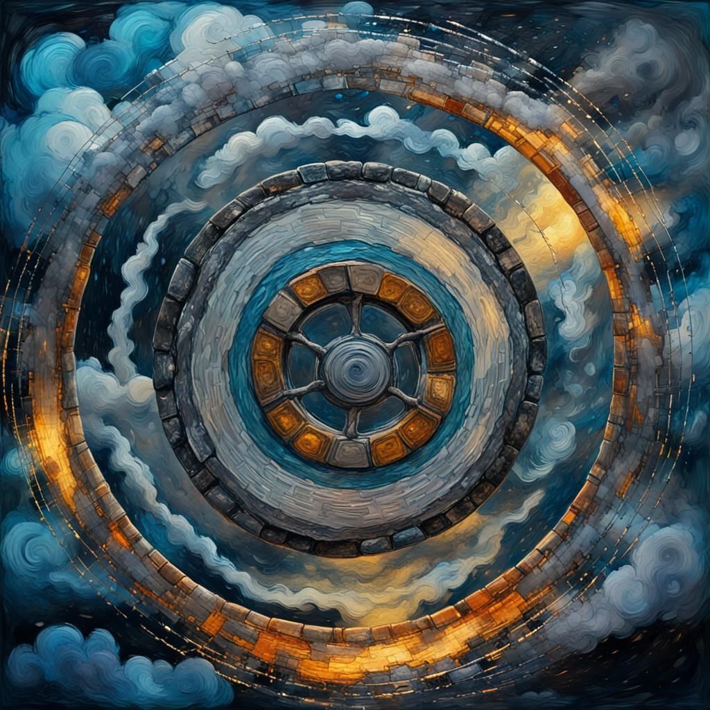 Golden Celtic wheel, alcohol ink, by Van Gogh, Carne Griffiths Tachisme ...