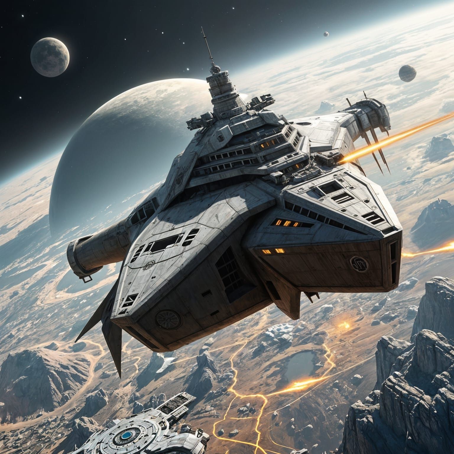 Cyberpunk Space Cruiser Boreas in Hiperborean Roya... - AI Art