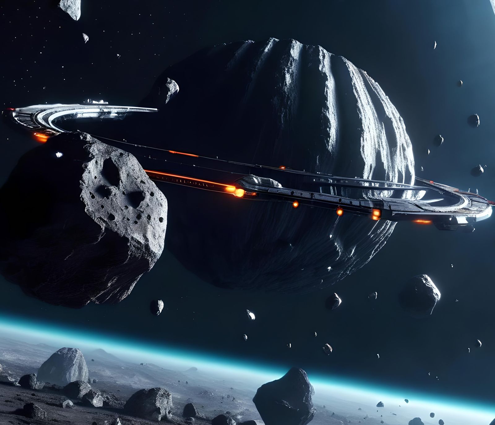 A space station around asteroid - AI Generated Artwork - NightCafe Creator