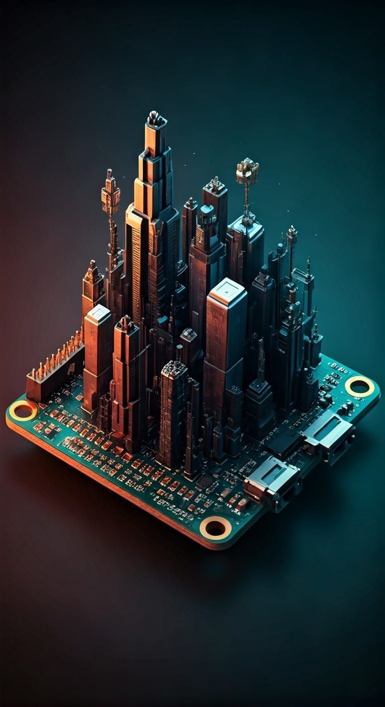 Microcontroller Metropolis: Futuristic Cityscape B... - AI Art