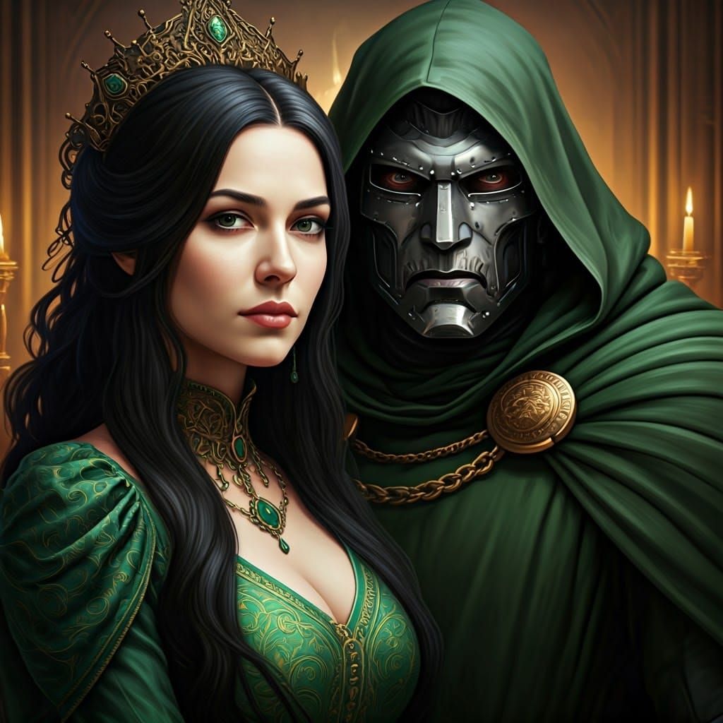 Elegant Portrait of Doctor Doom and Valeria in Lux... - AI Art