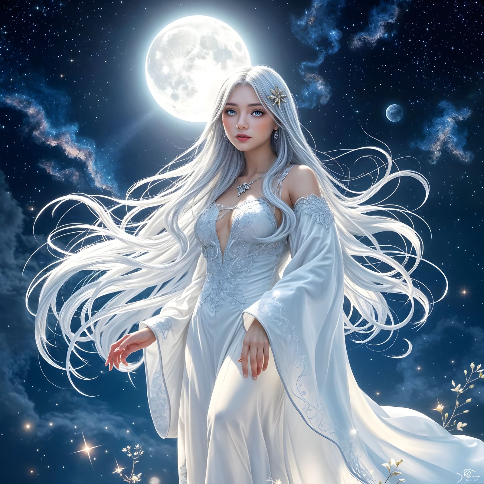 Celestial Goddess Descends Under Moonlit Skies in ... - AI Art
