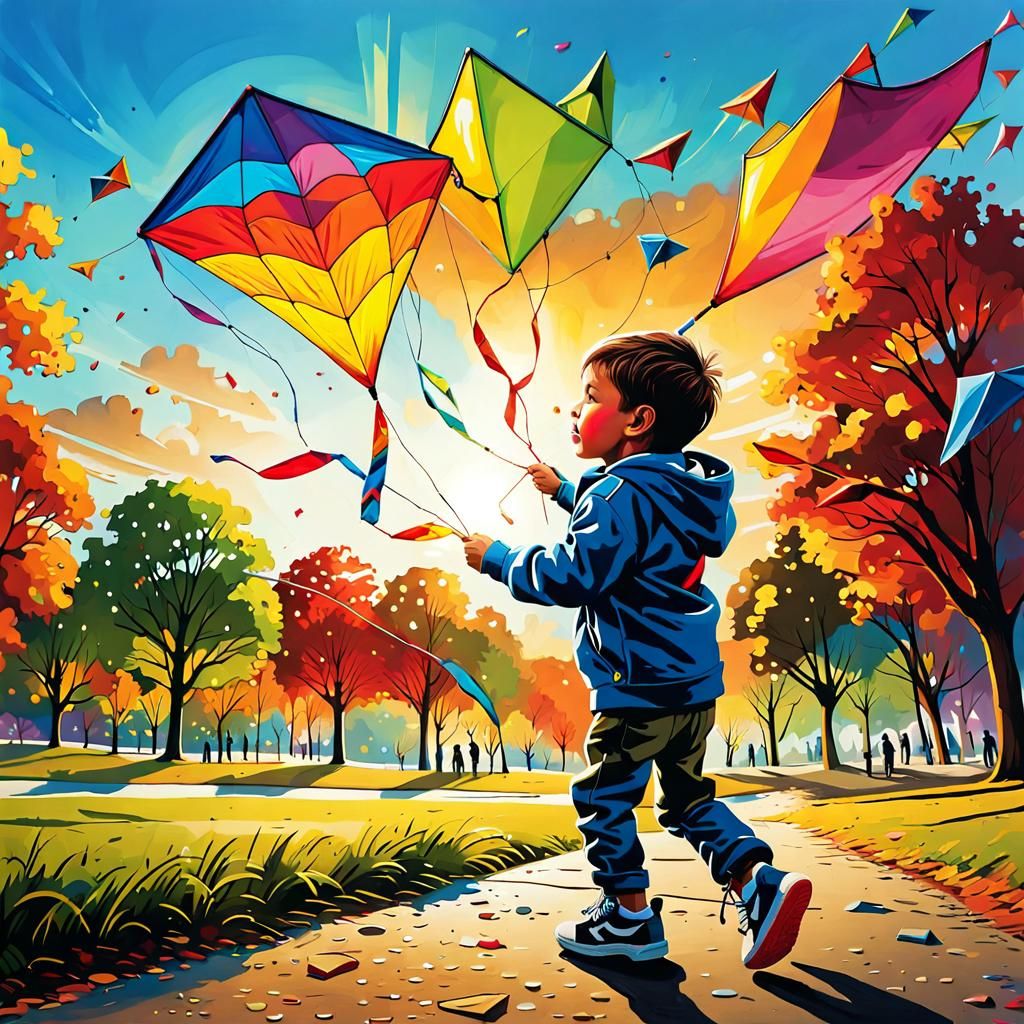 Joy of flying a kite - AI Generated Artwork - NightCafe Creator