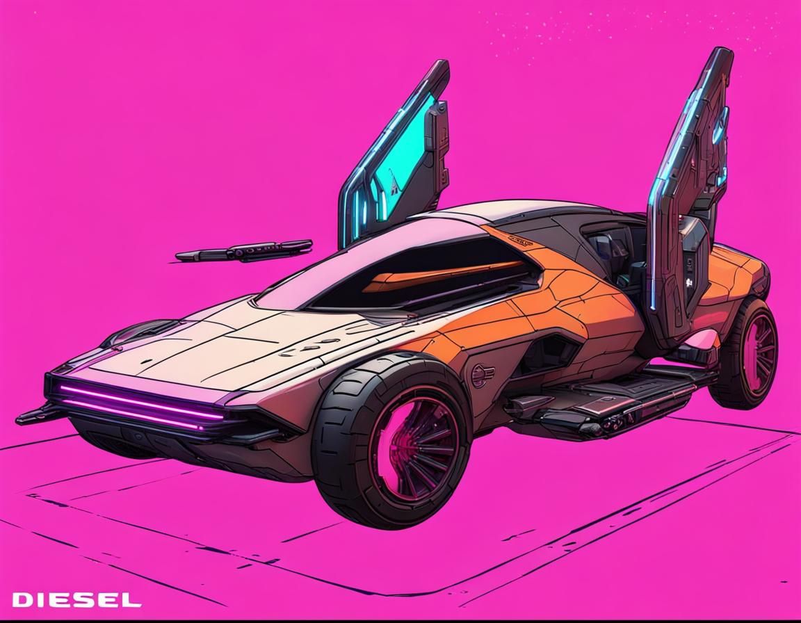Dimedro Flying Car - Cyberpunk Flying Car in Neon Cityscape