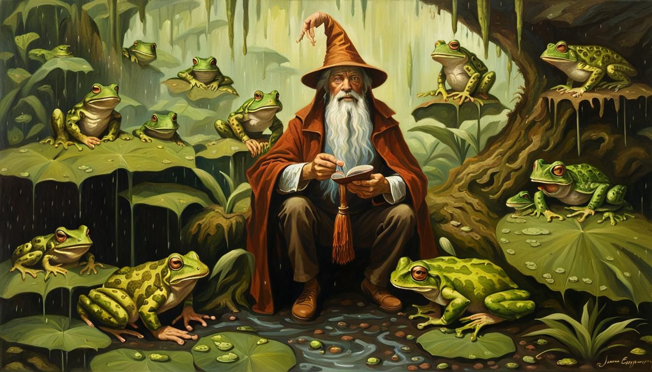 A human wizard dressed in brown wearing a brown wizard's hat who is in ...