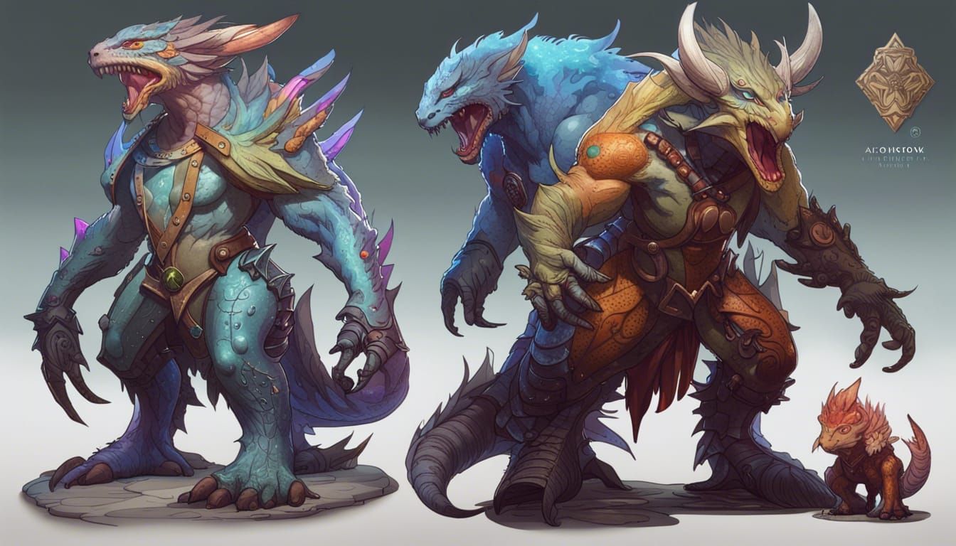 Character sheet of fantasy game monsters, by Greg Rutkowski, Artgerm ...