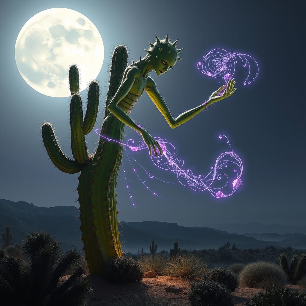 Ethereal Cactus Transformation in a Surreal, Biome... - AI Art