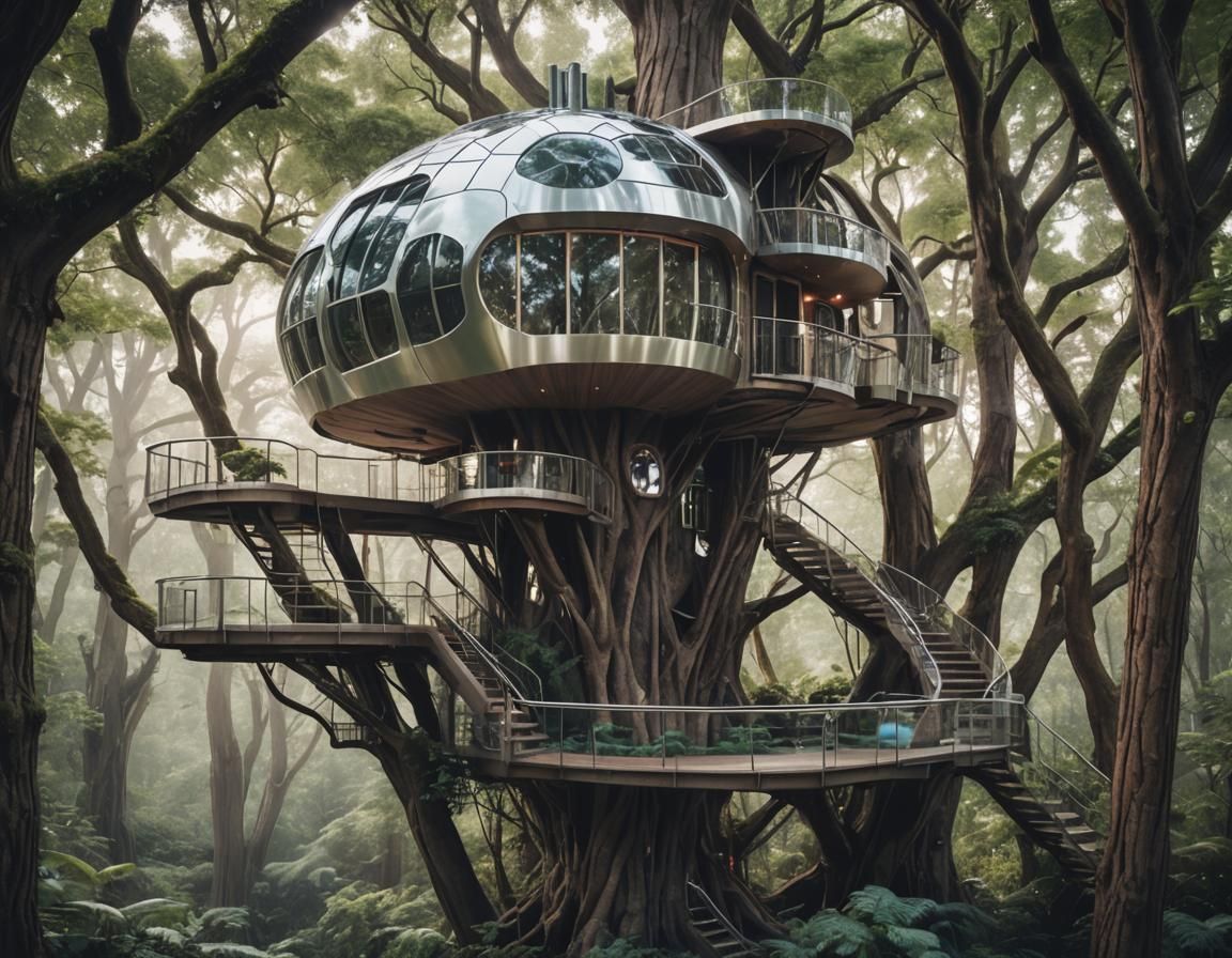 A futuristic treehouse, like out of this world. Aesthetic. - AI ...