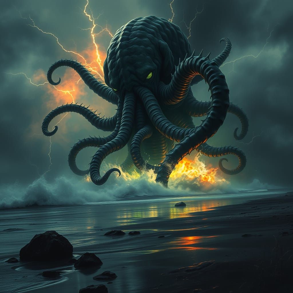 Ethereal Horror: Cthulhu Rises from the Forsaken B... - AI Art