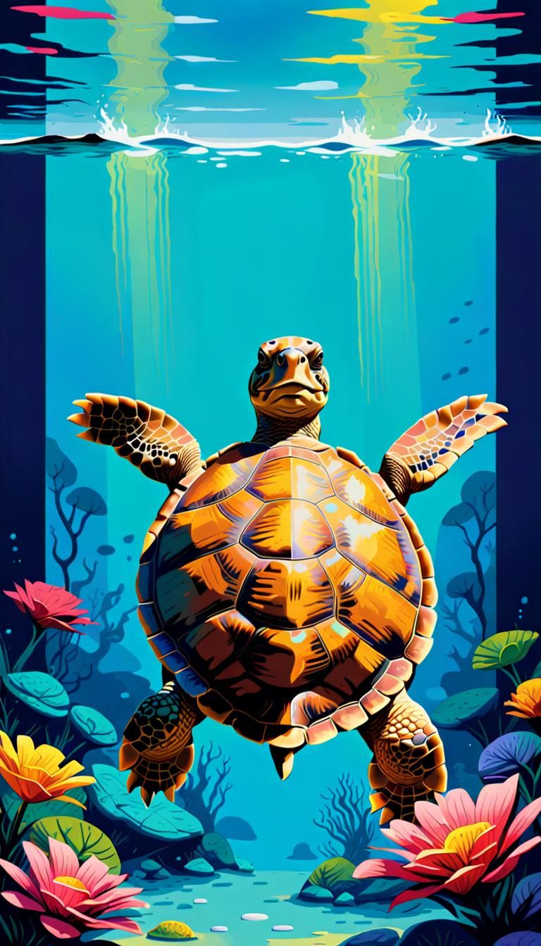 Tortoise happily swimming under water. - AI Generated Artwork ...