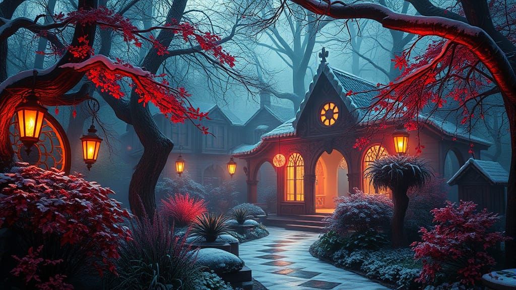 Dark Fantasy Winter Garden Masterpiece - AI Art