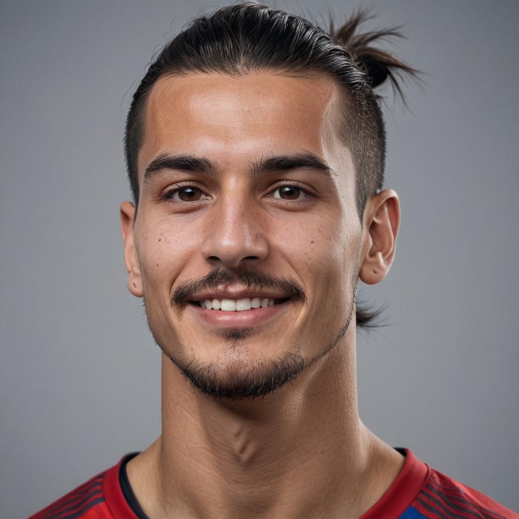 30 years old male Soccer player, face like Leandro Paredes, long and ...