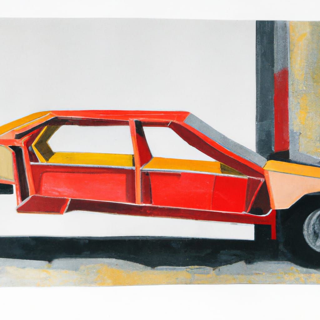 Brutalist Car Blueprint in Vibrant Gouache - AI Art