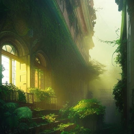 mossy building 3 - AI Generated Artwork - NightCafe Creator