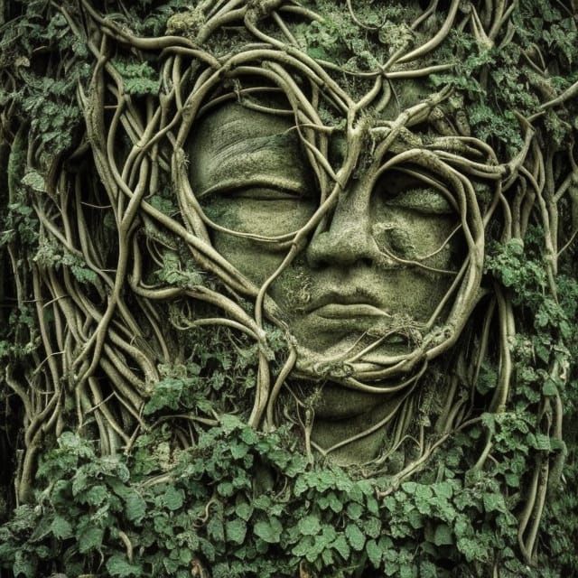 Old statue, covered in vines - AI Generated Artwork - NightCafe Creator