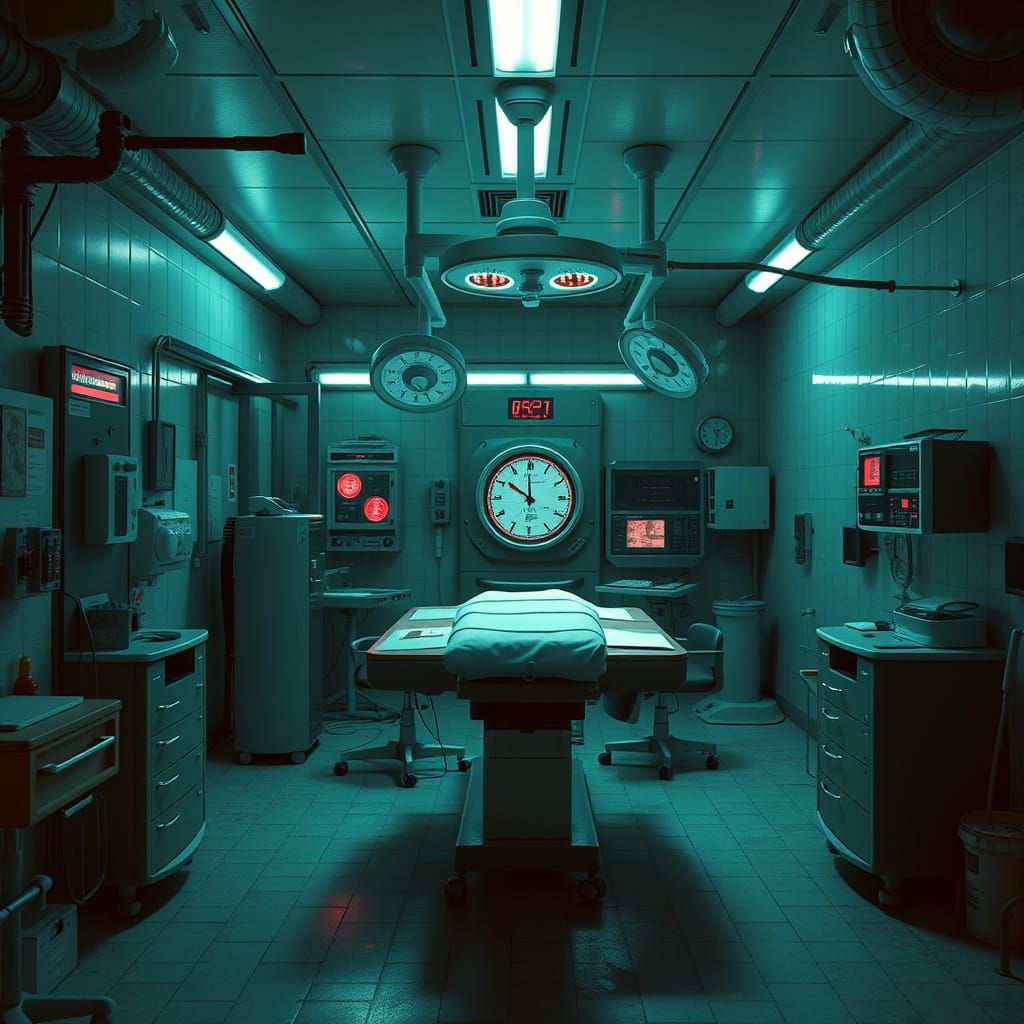 Cyberpunk Surgical Lab in a Neon-Drenched Basement - AI Art