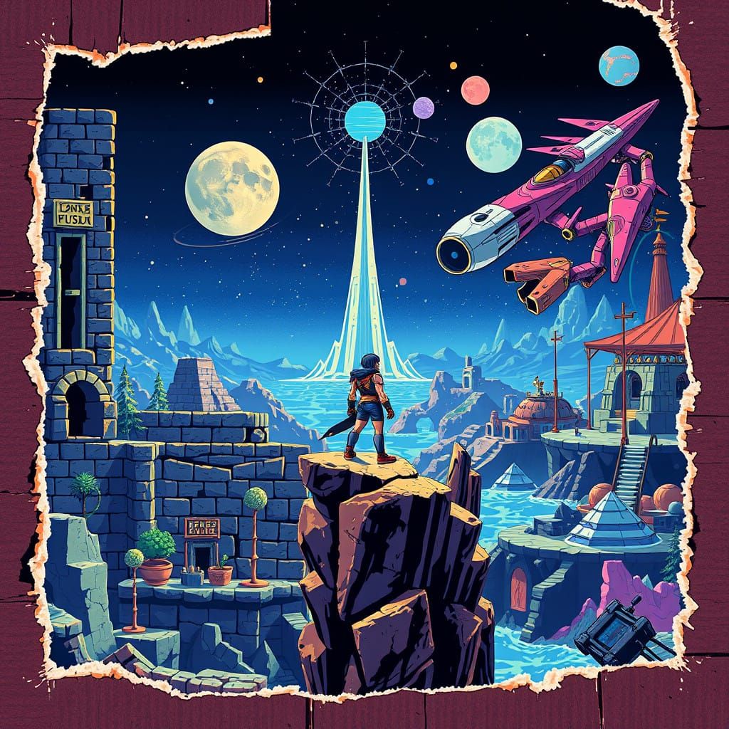 Blocky, 8-bit video game scene, reminiscent of 80s and 90s classics ...