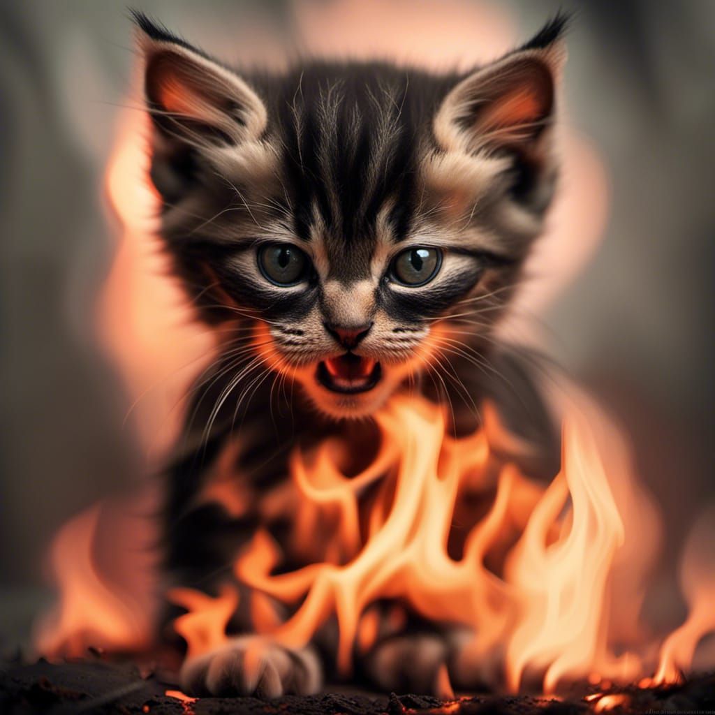Photograph Portrait of the real evil enraged fierce "Hell Cat the Demonic baby kitten." sitting ...