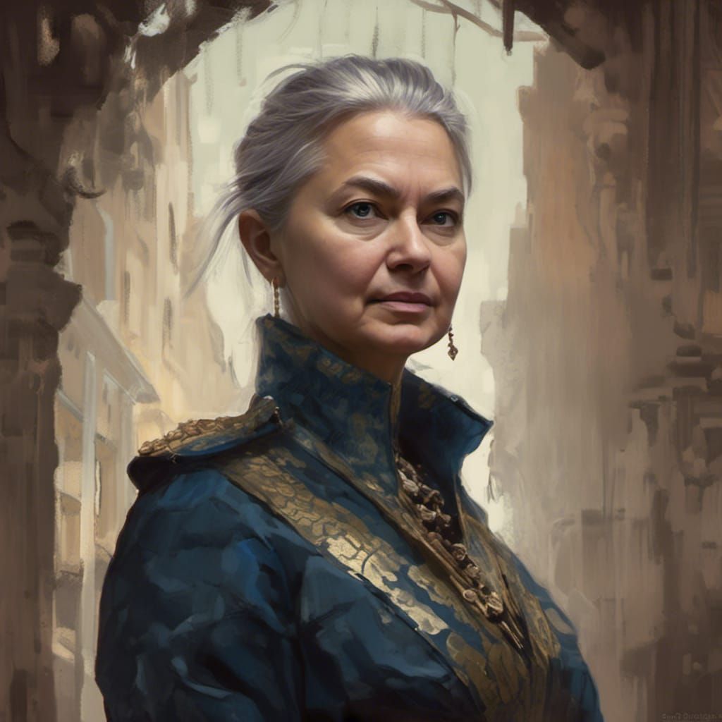 An oil painting of looking angrily at you, wearing a royal jacket. by ...