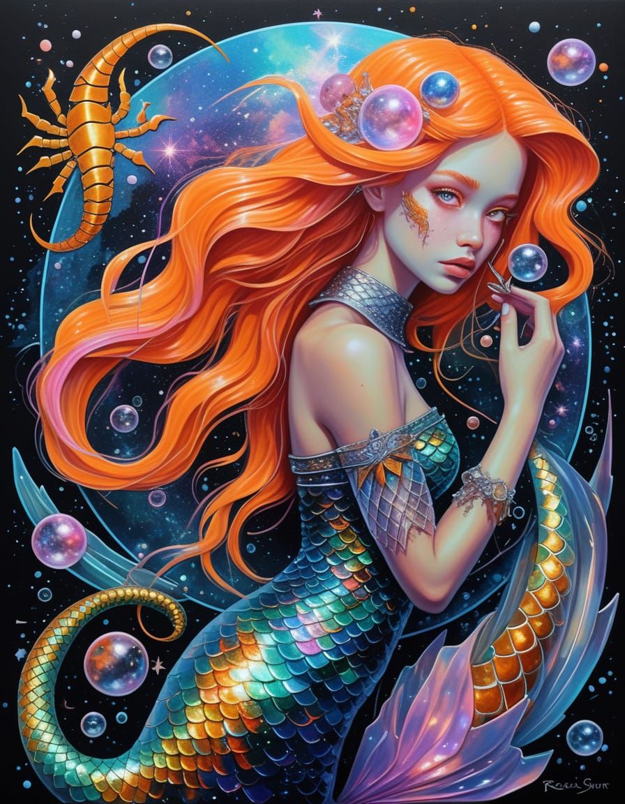 Mermaid Goddess with Scorpion Tail in Vibrant Oran... - AI Art