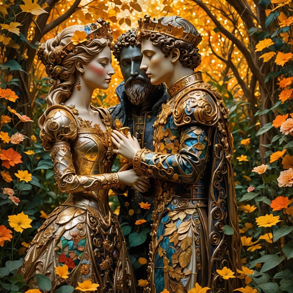 two humanoid chess piece, queen chess piece and king chess piece, 3D ...