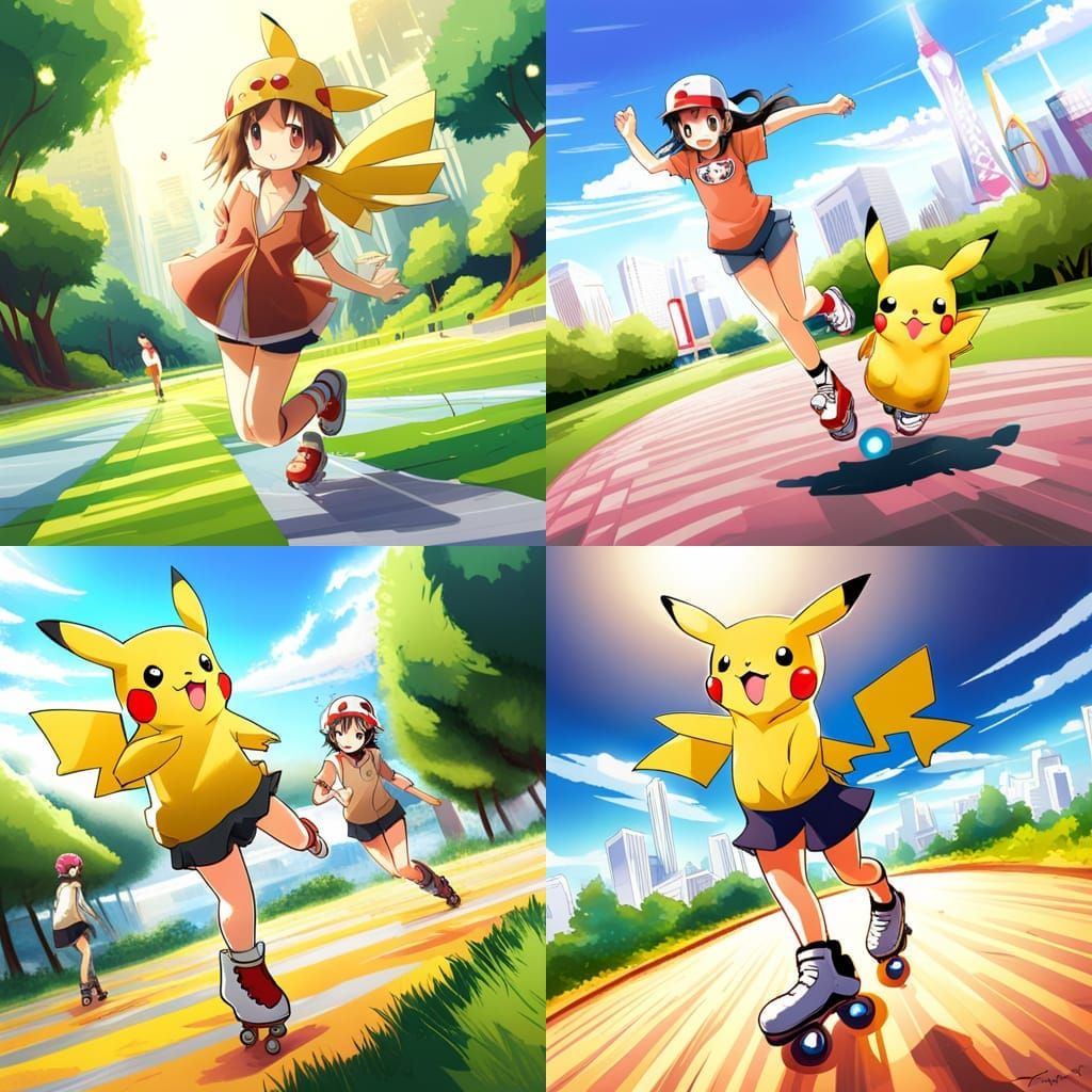 Pikachu roller skating on a sunny day in the park - AI Generated ...