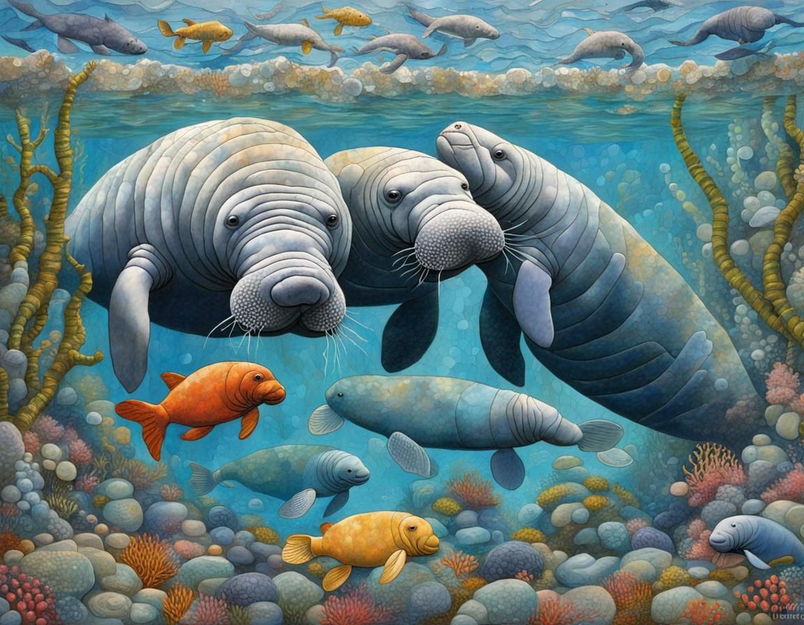 manatees at play by mosaic artist "living mixed media mosaic";by ...