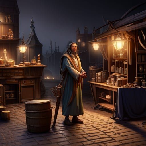 Merchant With His Wares - AI Generated Artwork - NightCafe Creator