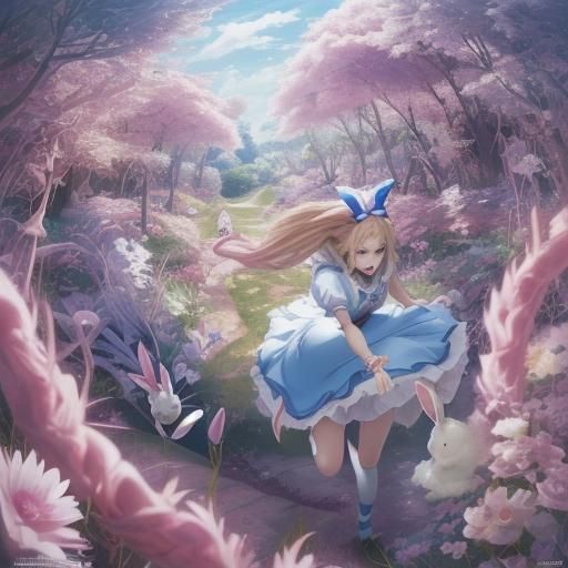 Alice in wonderland chasing the rabbit - AI Generated Artwork ...