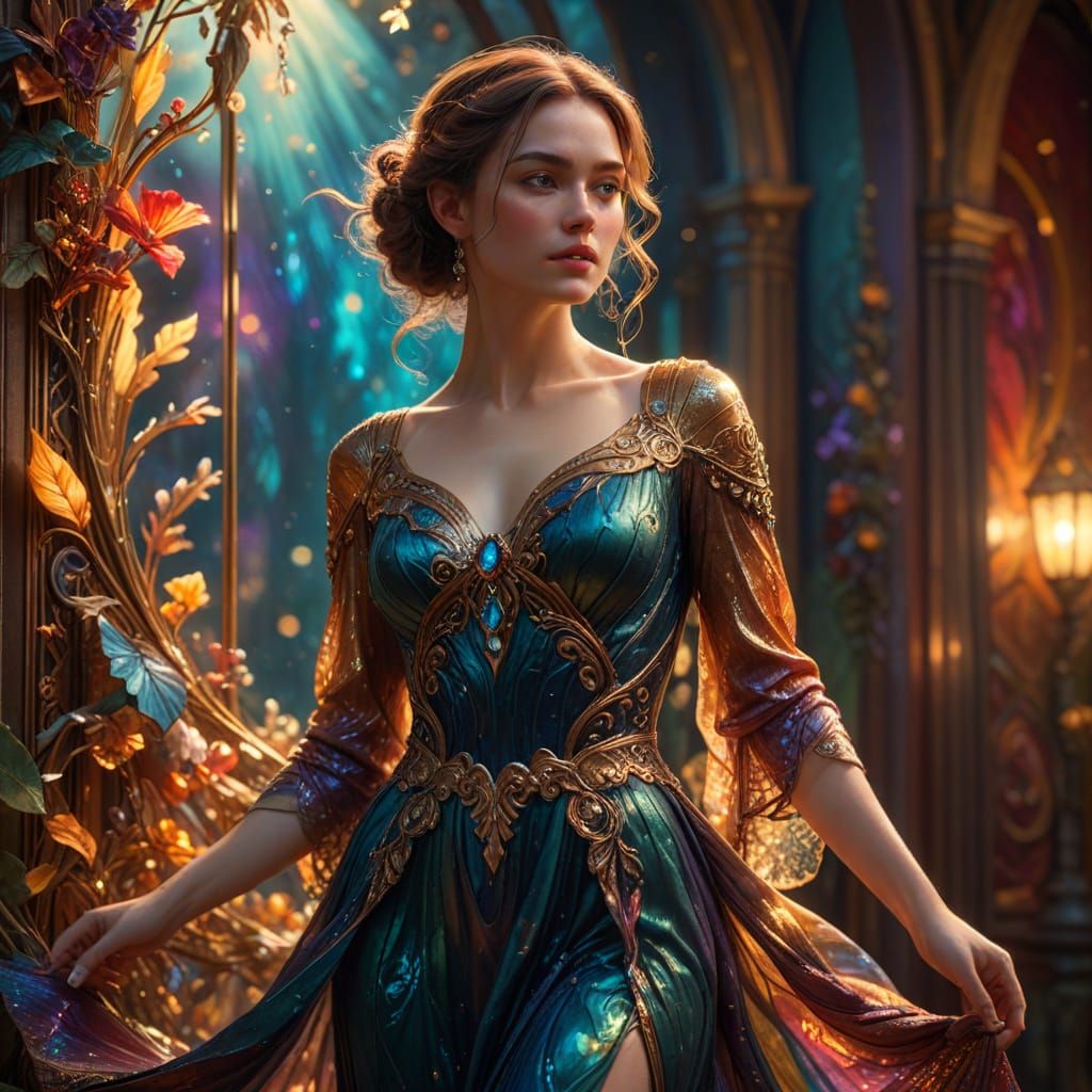 Ethereal Maiden in Resplendent Magical Attire - AI Art